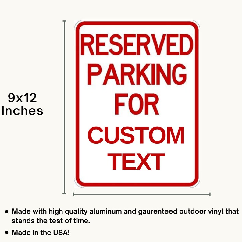 Custom 9x12 Indoor and Outdoor Reserve Parking Signs - Etsy