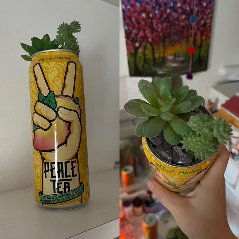 Handmade Peace Tea Cans With Faux Plants - Etsy