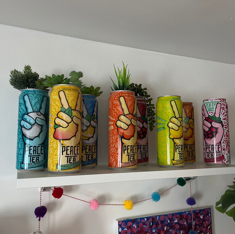 Handmade Peace Tea Cans With Faux Plants - Etsy