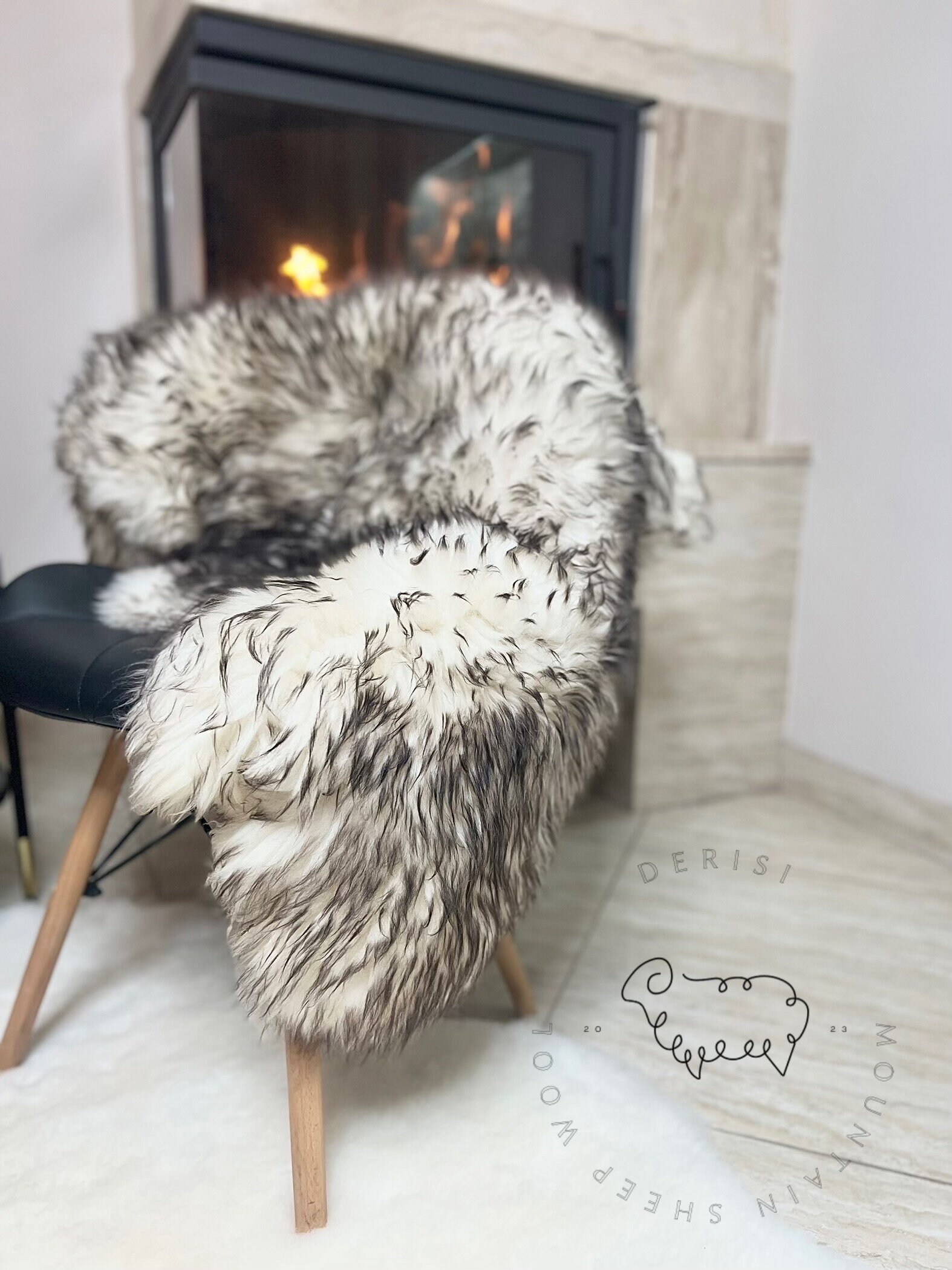 Luxury Genuine Sheepskin Rug, Black, Moulfon, Shearling Leather Carpet ...