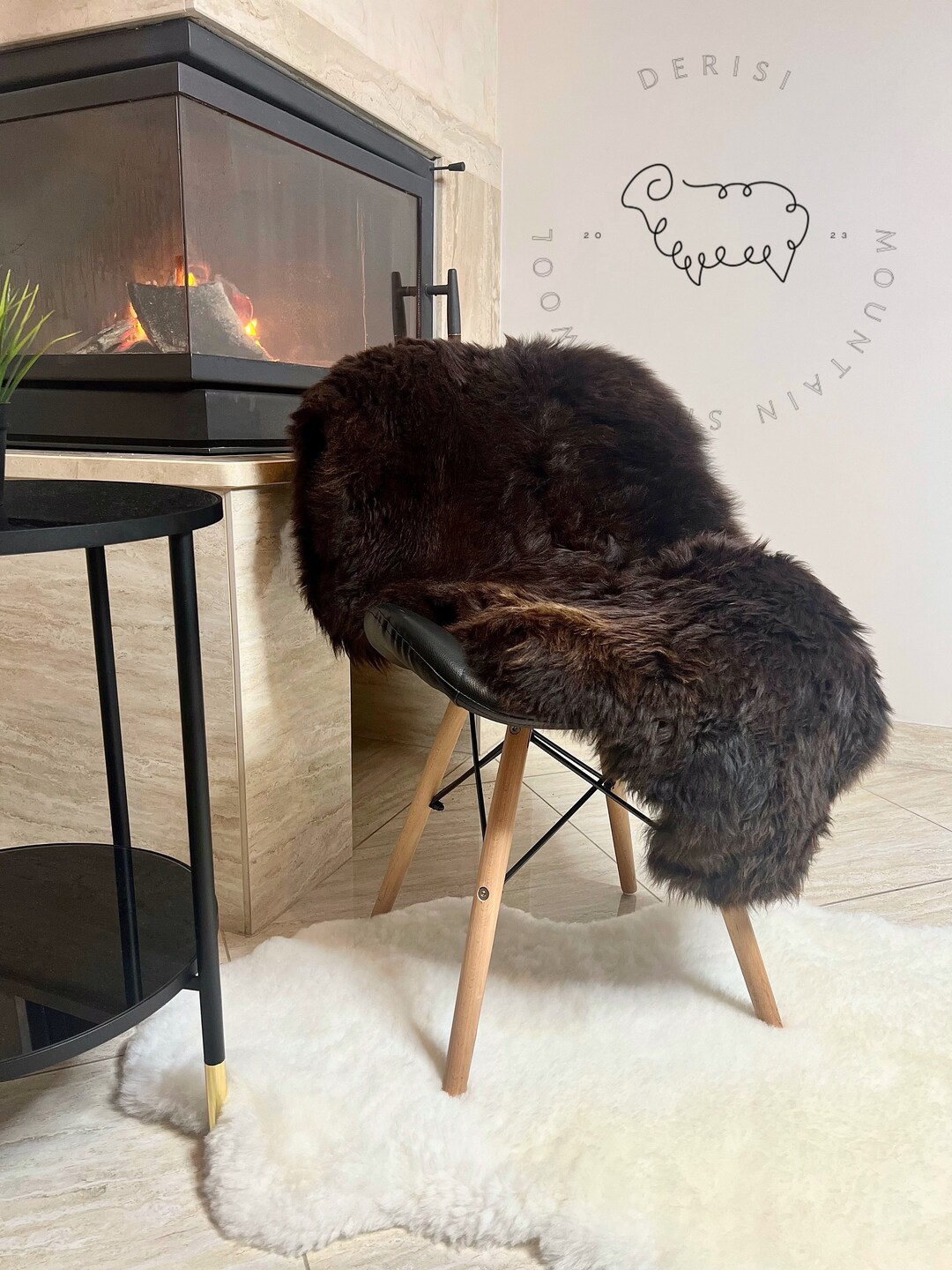 Natural dark brown sheepskin rug, genuine sheepskin carpet, sheep wool ...