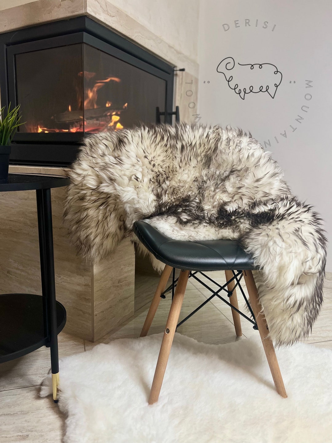 Luxury Genuine Sheepskin Rug, Black, Moulfon, Shearling Leather Carpet ...