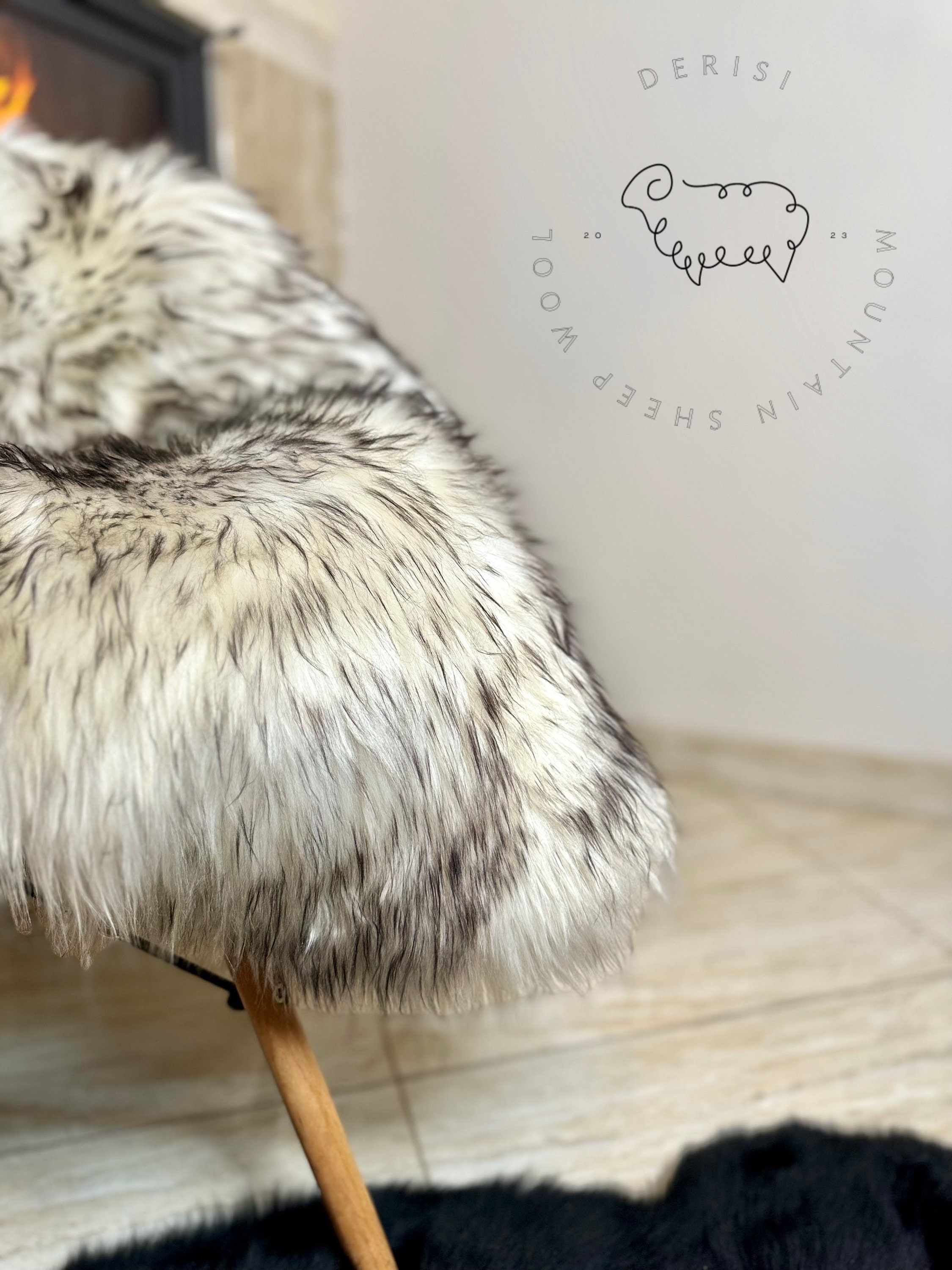 Luxury Natural Black White Sheepskin Rug, Super Soft, Genuine Leather ...