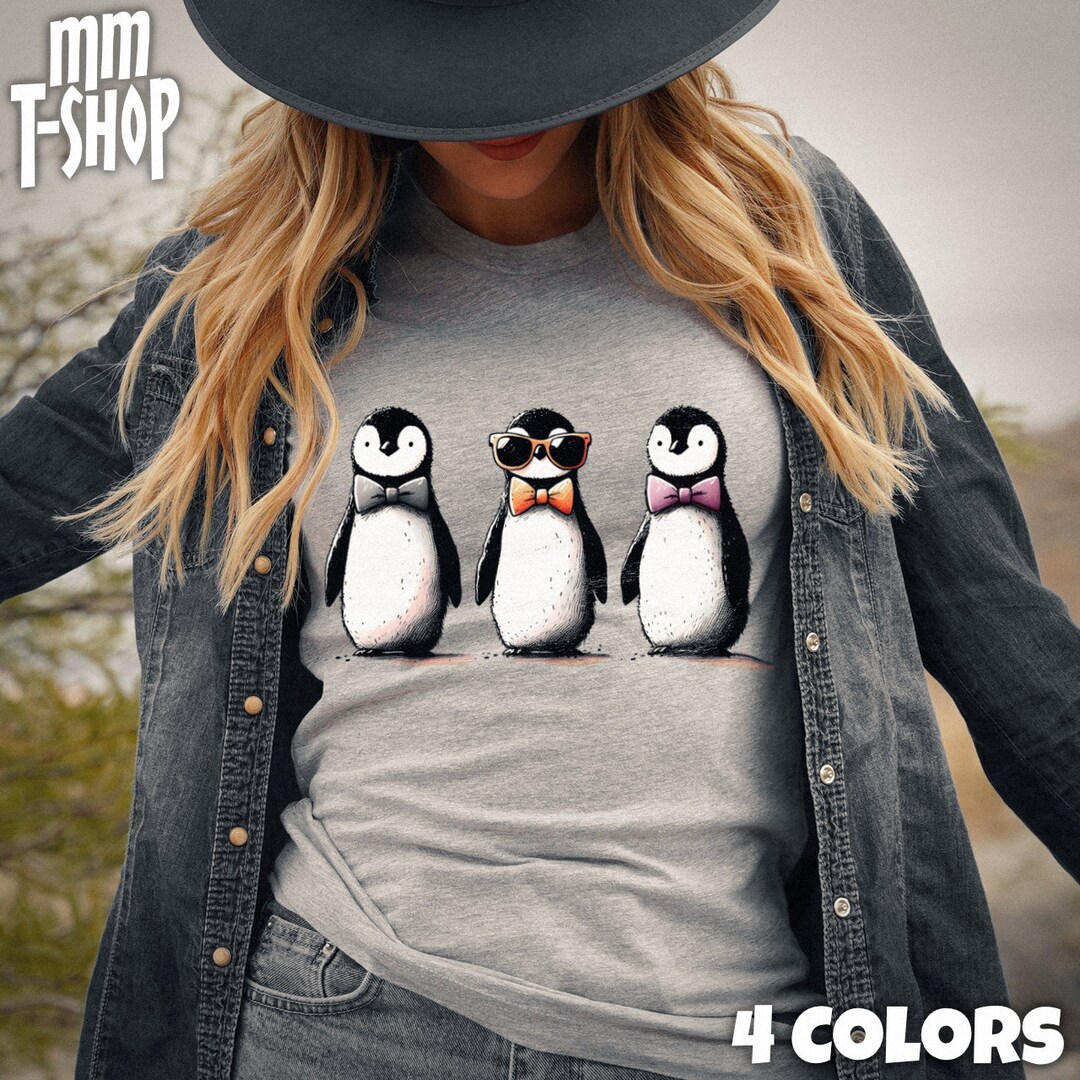 Cute Penguin Parade Bow Tie T Shirt Adorable Penguin Graphic Tee