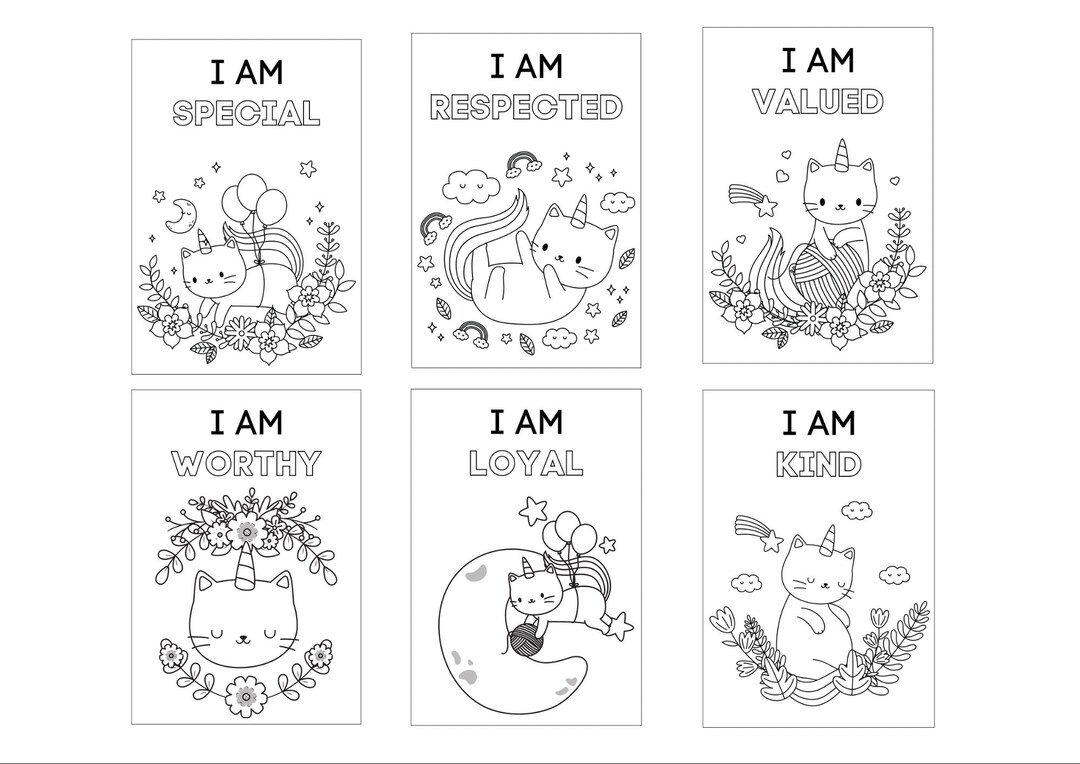 Cat Unicorn Positive Affirmations Coloring Pages - Etsy