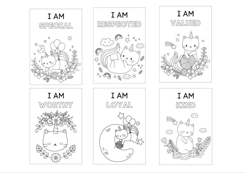 Cat Unicorn Positive Affirmations Coloring Pages - Etsy