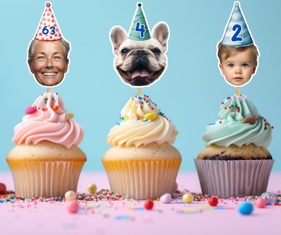 Set of 12 - Custom Face Party Toppers, Personalised Cupcake Topper ...