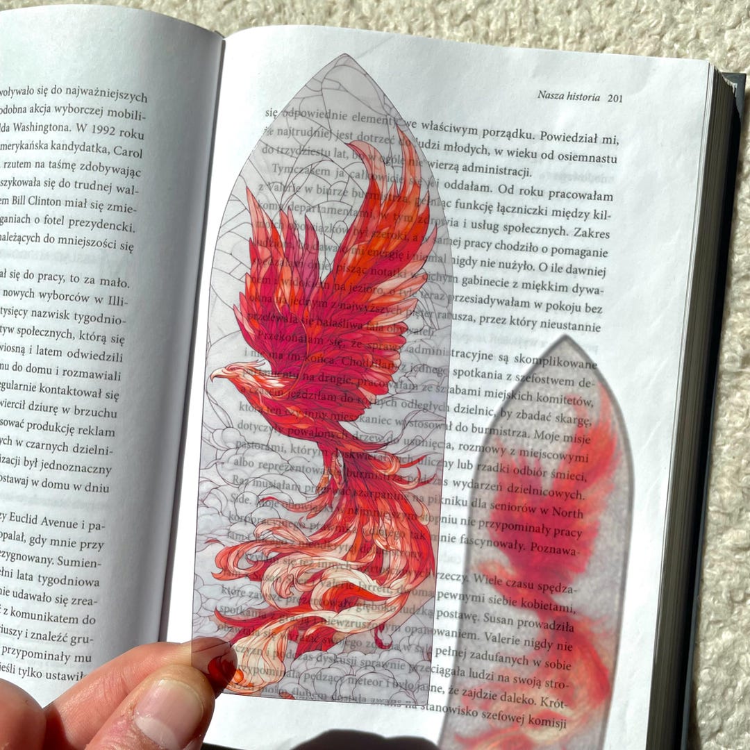 Crimson Phoenix Stained Glass Bookmark | Transparent Bookmark | Clear ...