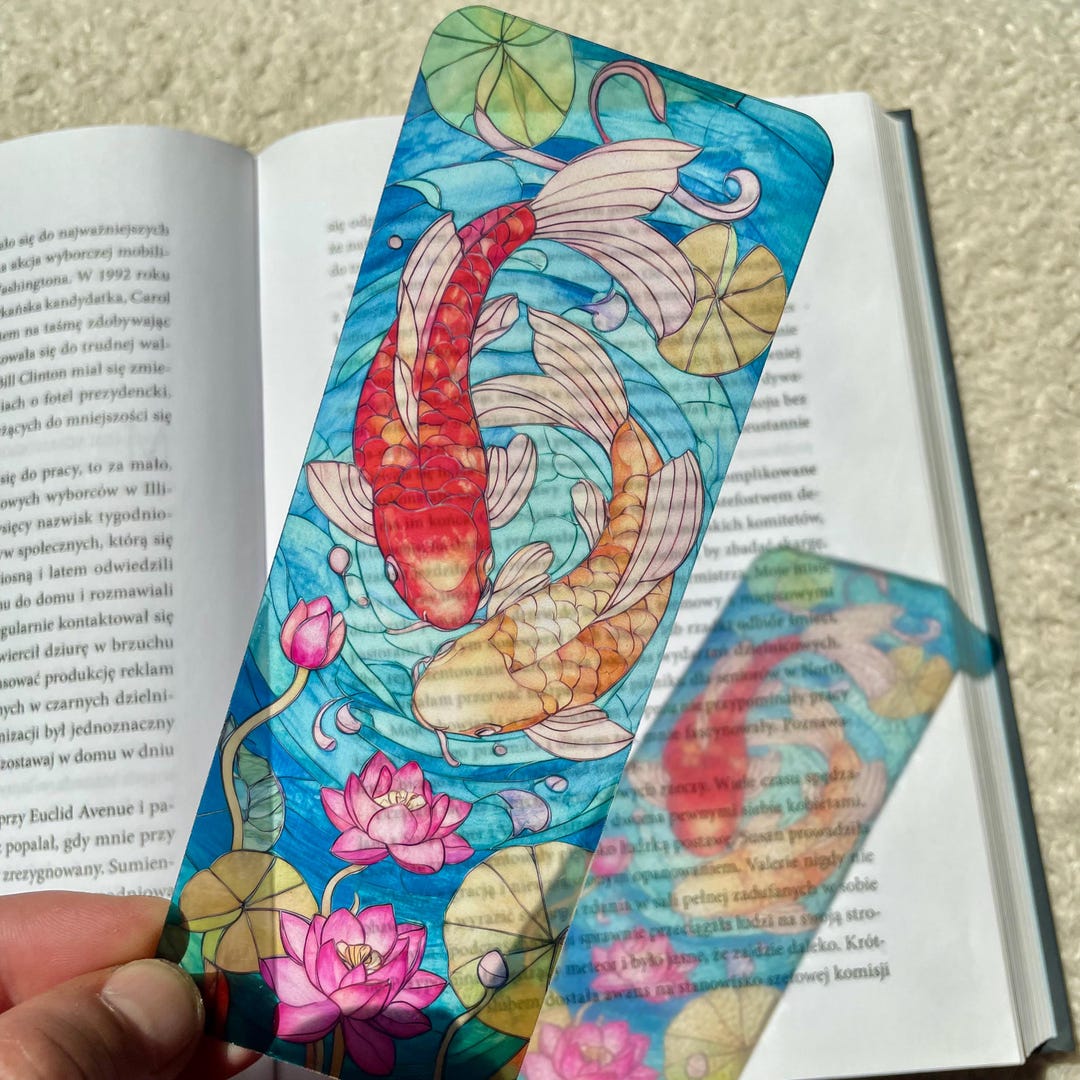 Vivid Koi Fish Ying Yang Stained Glass Bookmark | Animal Transparent ...