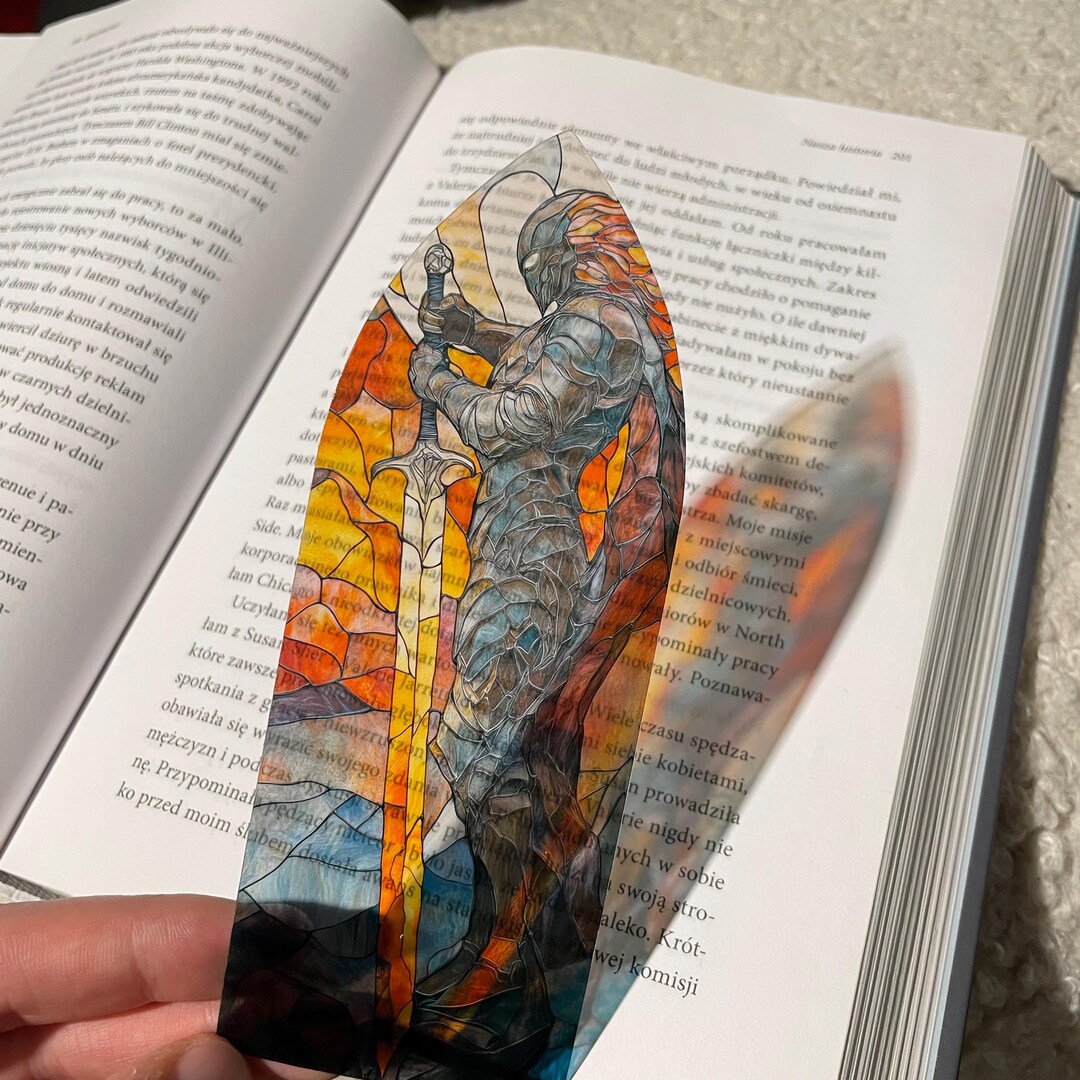 Warrior's Fire Sword Stained Glass Bookmark | Transparent Mythical ...