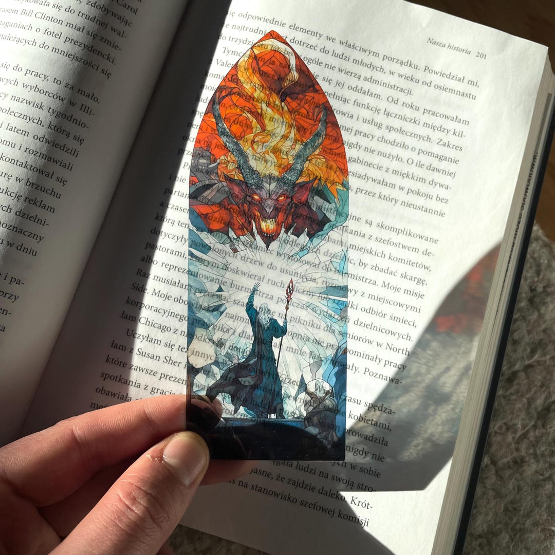 Gandalf & Balrog Fantasy Theme Stained Glass Bookmark | Transparent ...