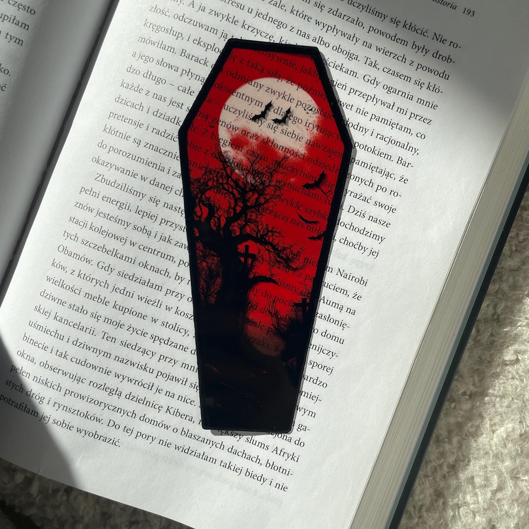Red Coffin Bookmark | Dead Tree Graveyard Bookmark | Clear Bat Gothic ...