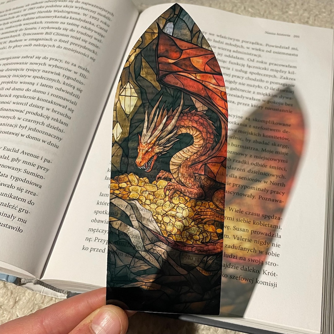 Red Dragon Treasure Stained Glass Bookmark | Transparent Bookmark ...