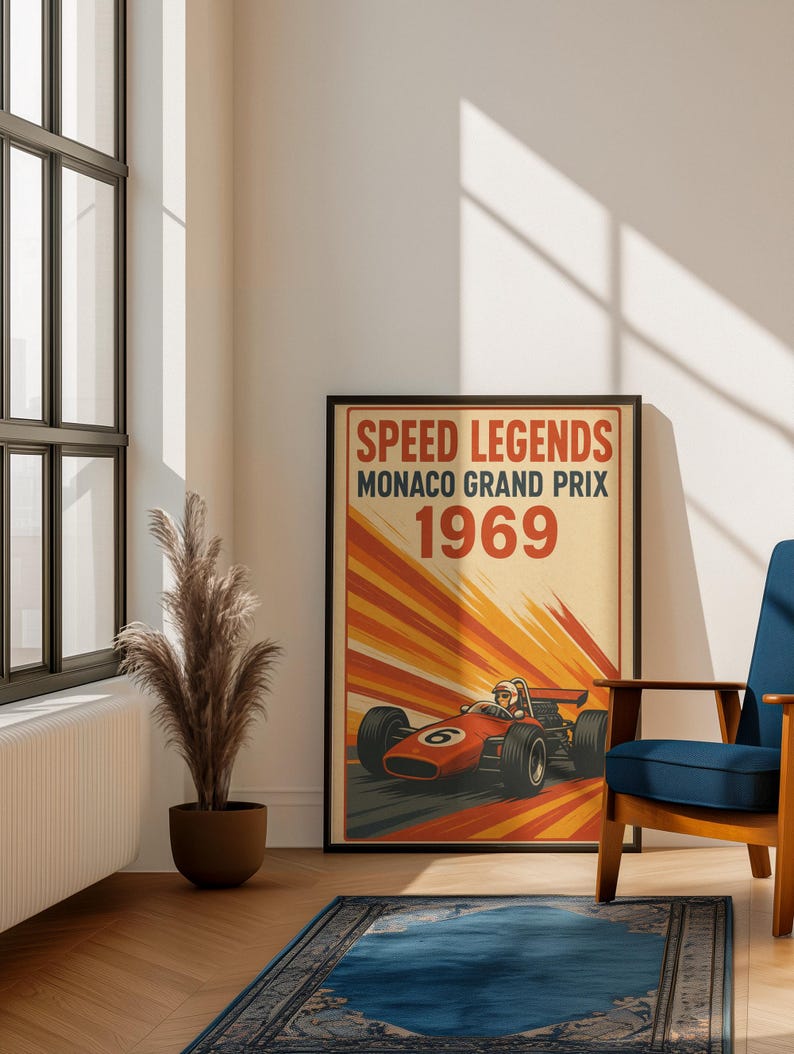 F1 Poster - Monaco Grand Prix Wall Art - Retro Formula 1 Racing Print - Vintage Car Poster ...