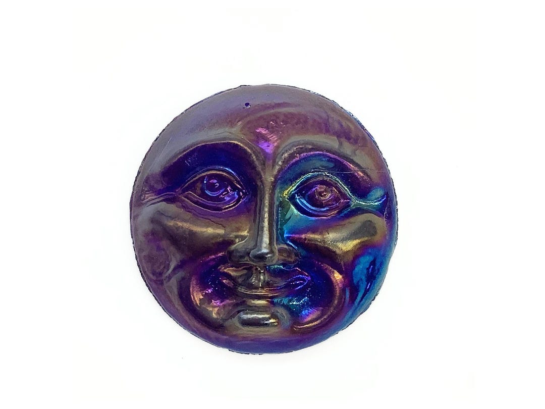 Blue Moonface Glass Jewel, Chicago Art Glass, 40mm Moonface, Iridescent ...