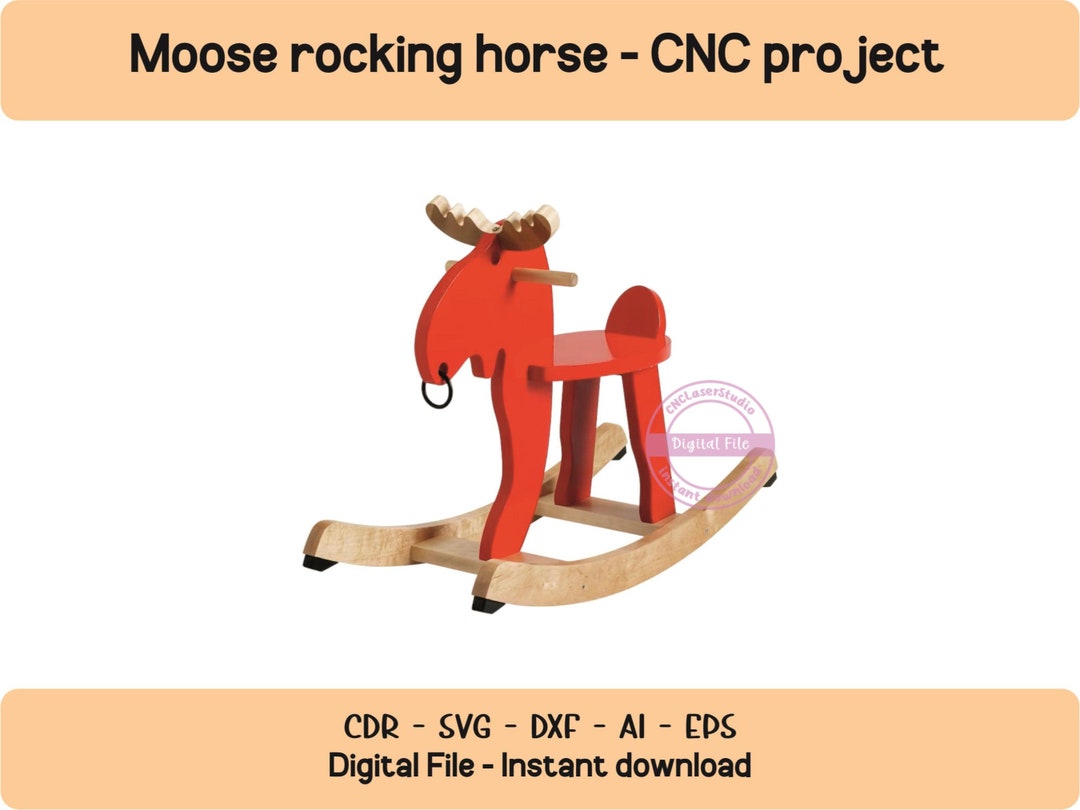 Moose Kids Rocking Horse Vector File, Reindeer, Rocking Horse DXF ...