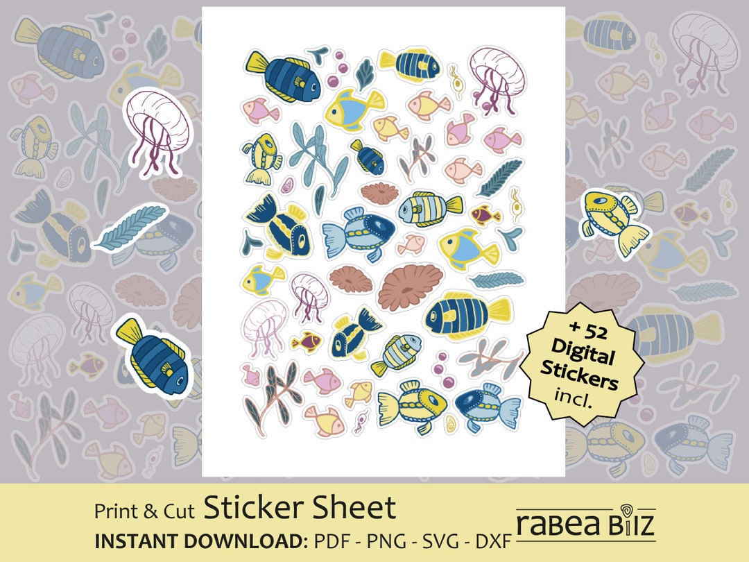 Fish Sticker Sheet, Printable Stickers, Fish Clipart, Scrapbooking ...