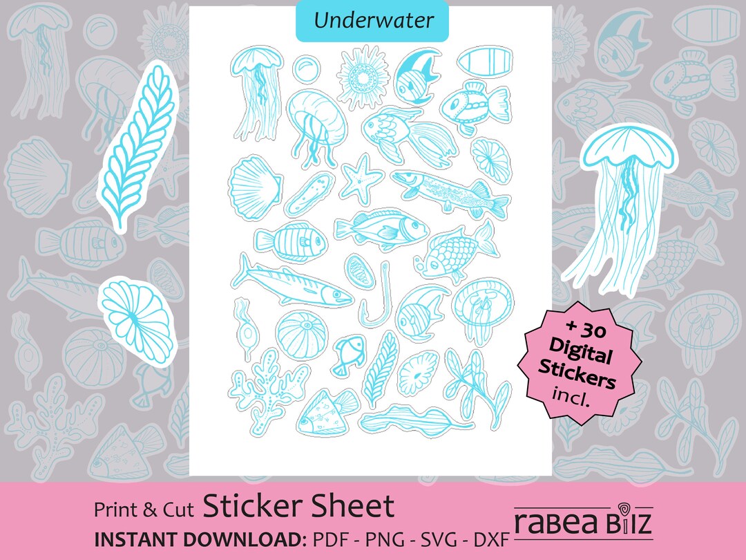 Fish + Sea Life Digital Sticker Sheet Ocean-themed Printable Stickers ...