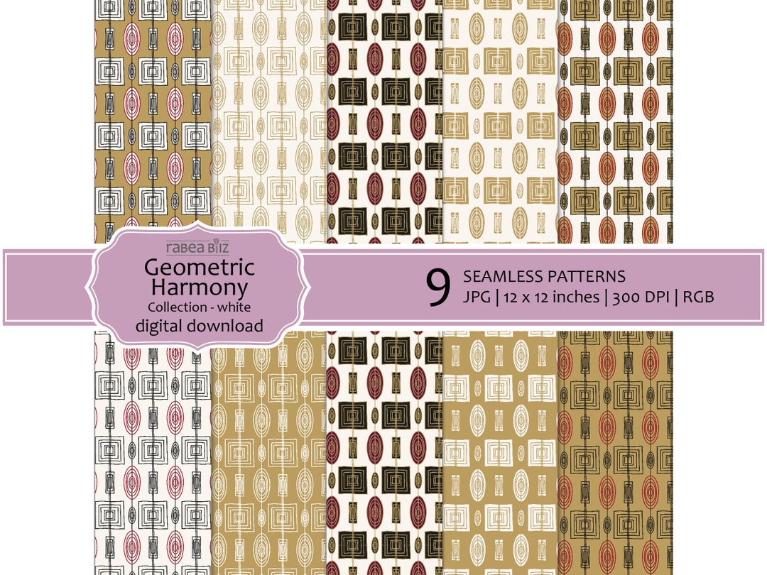 Geometric Pattern Digital Paper Pack: Red, Gold, Black (digital ...