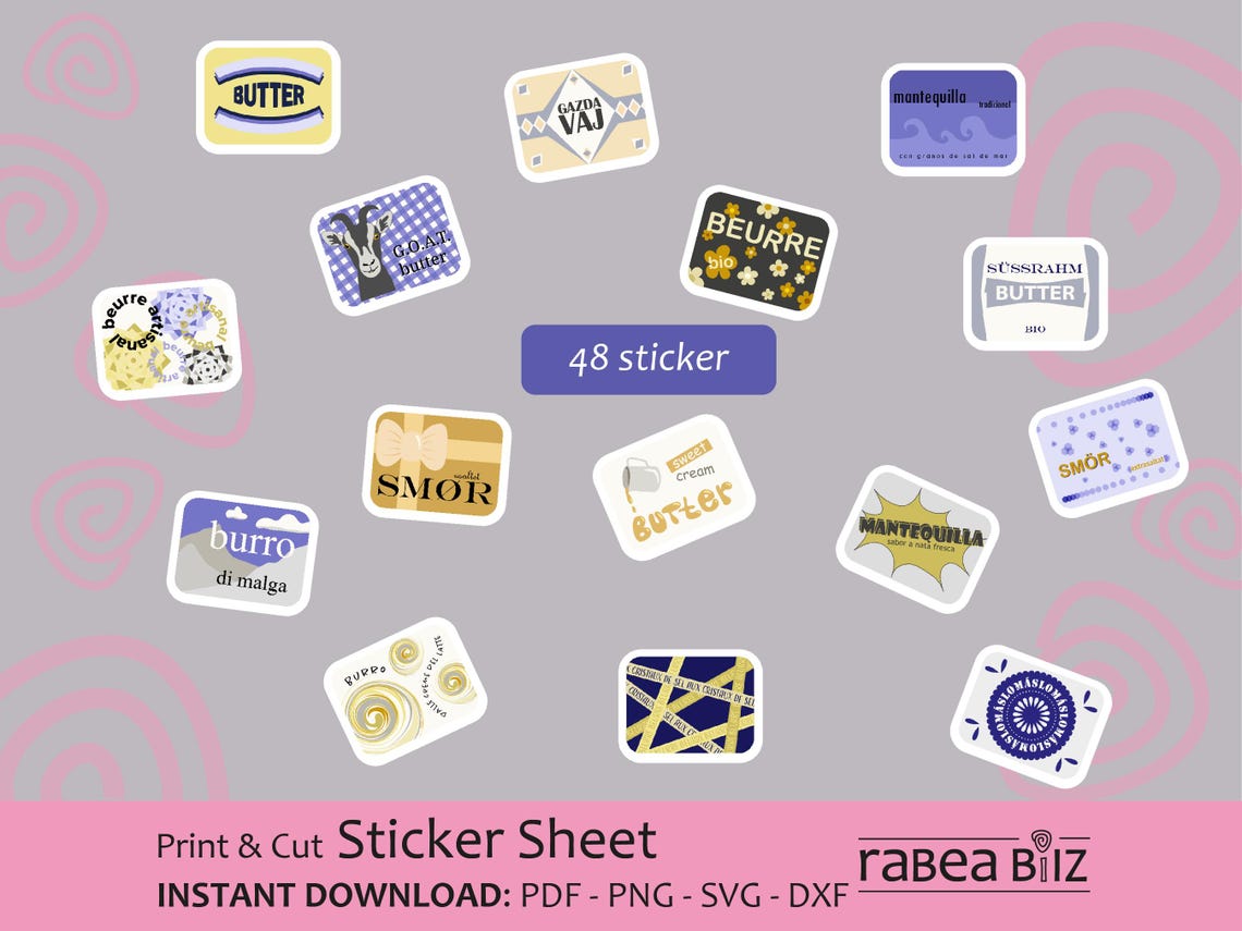 Butter Sticker Sheet, Printable Sticker Digital Sticker Food Design ...