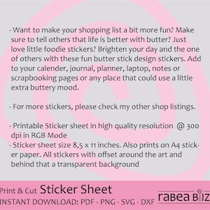 Butter Sticker Sheet, Printable Sticker Digital Sticker Food Design ...