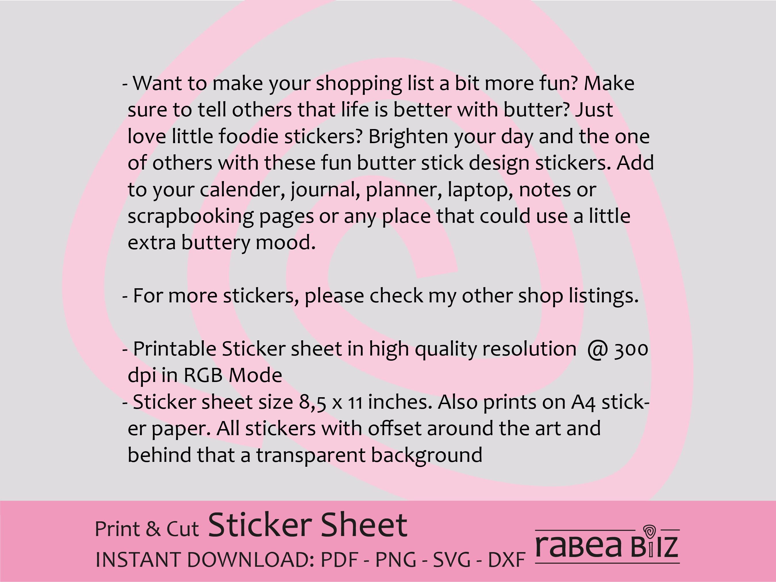 Butter Sticker Sheet, Printable Sticker Digital Sticker Food Design ...