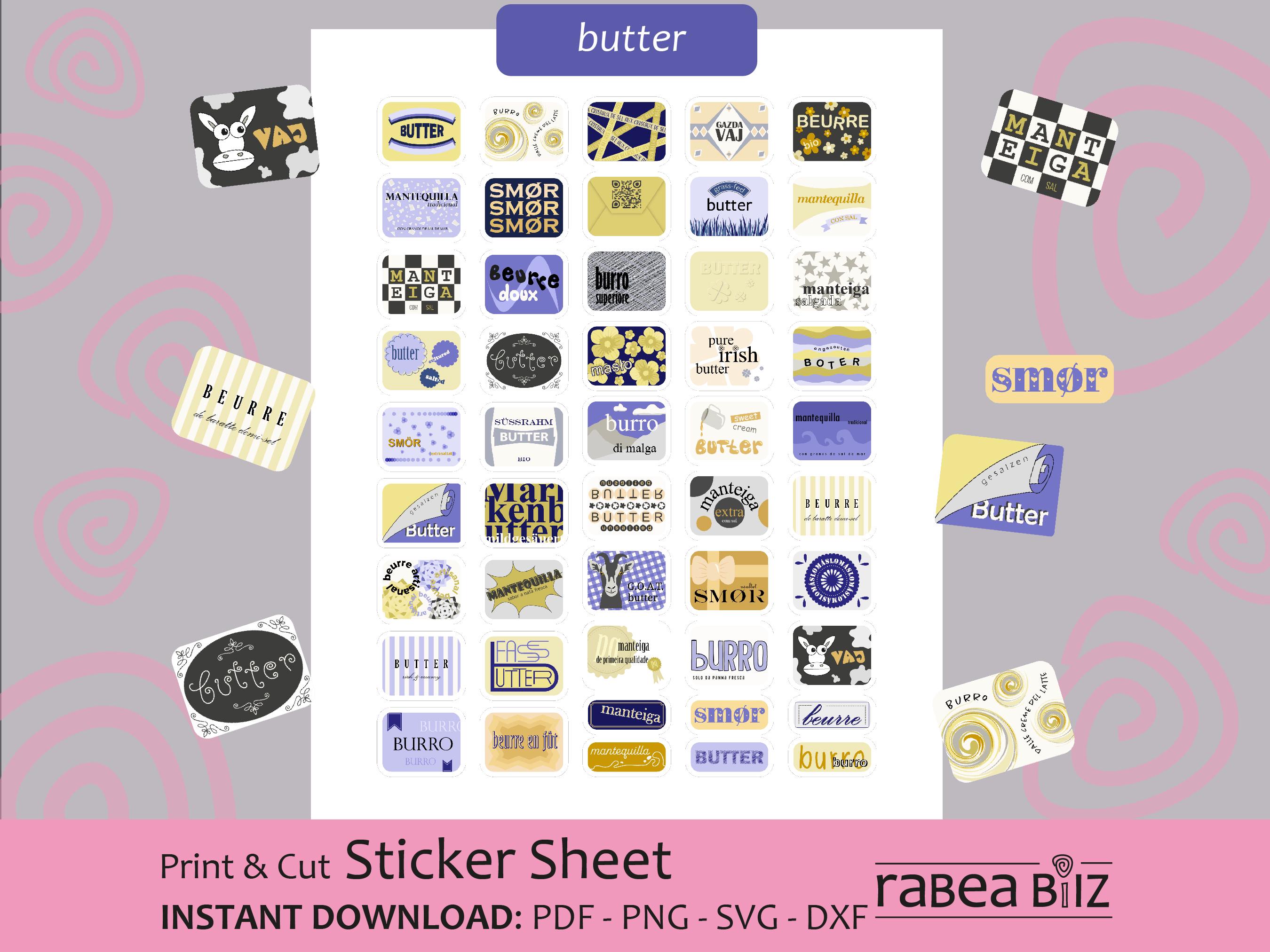 Butter Sticker Sheet, Printable Sticker Digital Sticker Food Design ...