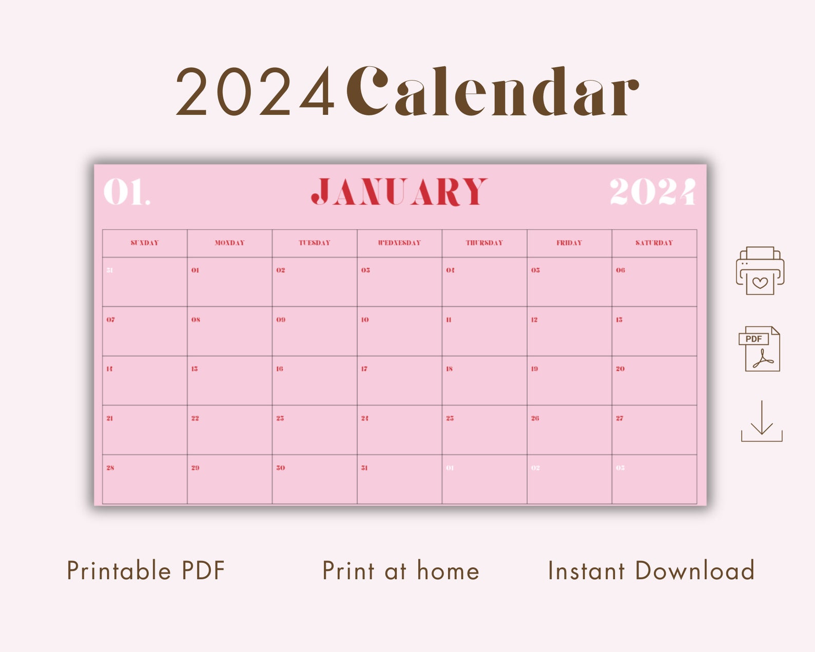 2024 Calendar Modern Chic Printable | 2024 Planner Landscape ...
