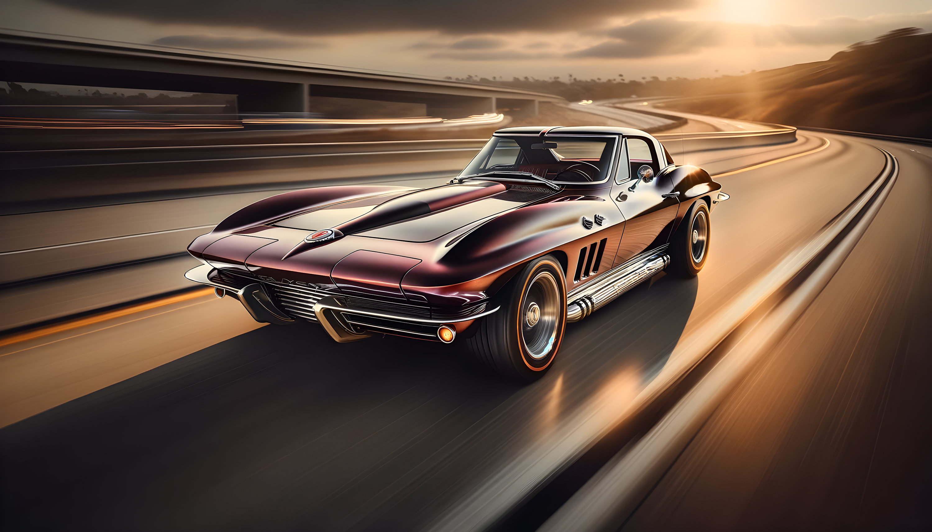 Speeding Vintage Corvette - High-quality | Digital Art Print | Muscle ...