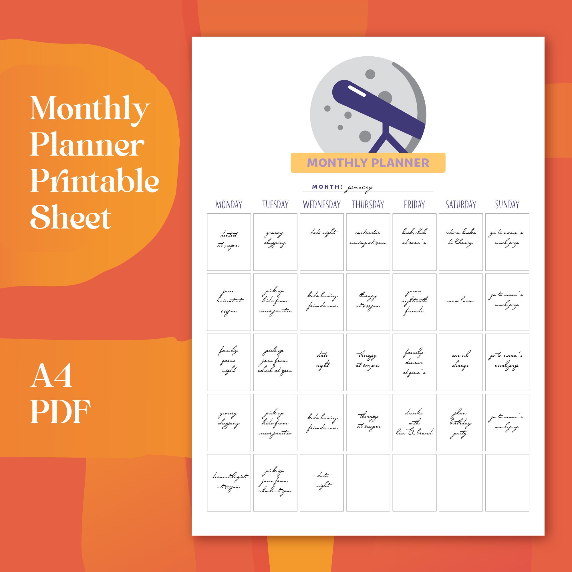 Monthly Planner Printable Sheet, Monthly Schedule, Monthly Organizer ...