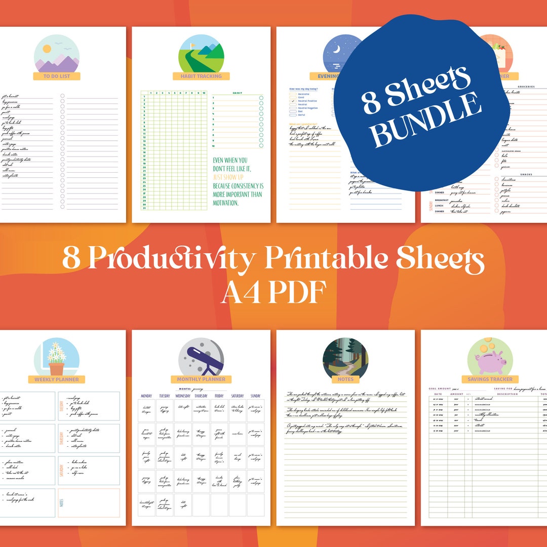 8 Sheets Bundle, Productivity Sheets Printable, Life Planners, Life ...