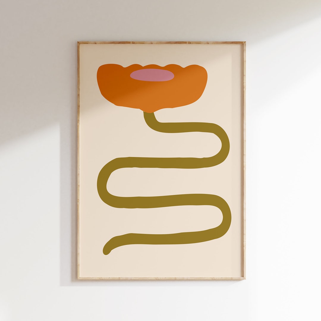 Colorblock Flower Poster, 70s Style Print, Retro Flower Wall Art, Warm ...