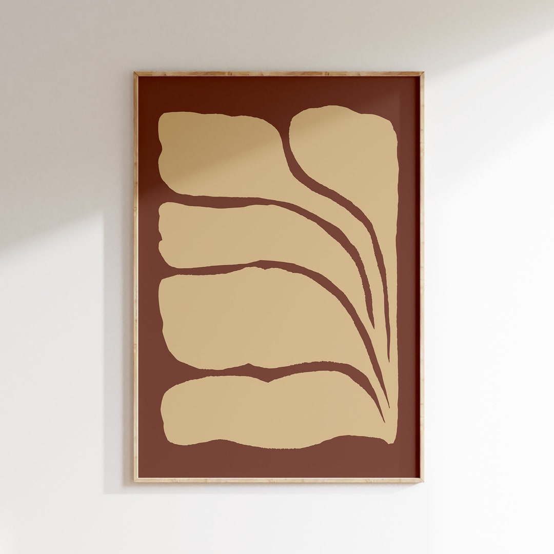 Abstract Leaf Drawing, Colorblock Wall Art, Beige and Maroon, Eclectic ...