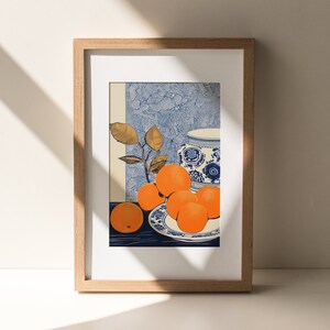 Oranges on Table Painting, Still Life Wall Art, Abstract Kitchen Print ...