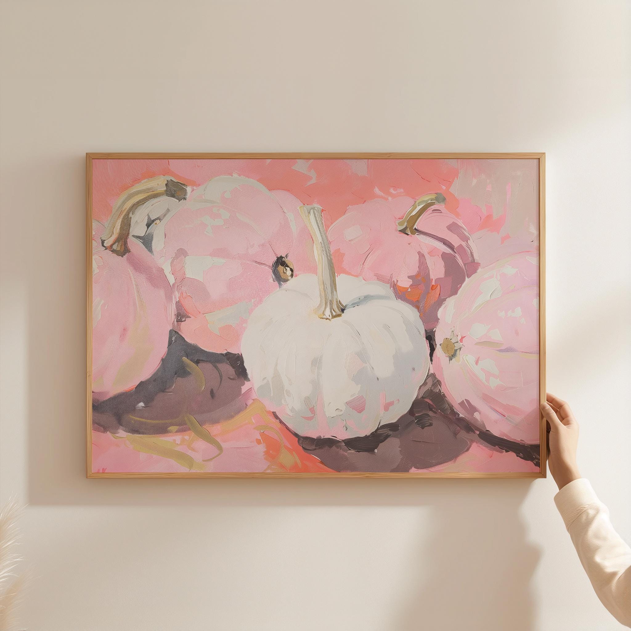 Pastel Pumpkin Print, Pink Halloween Decor, Girly Autumn Poster, Pink ...