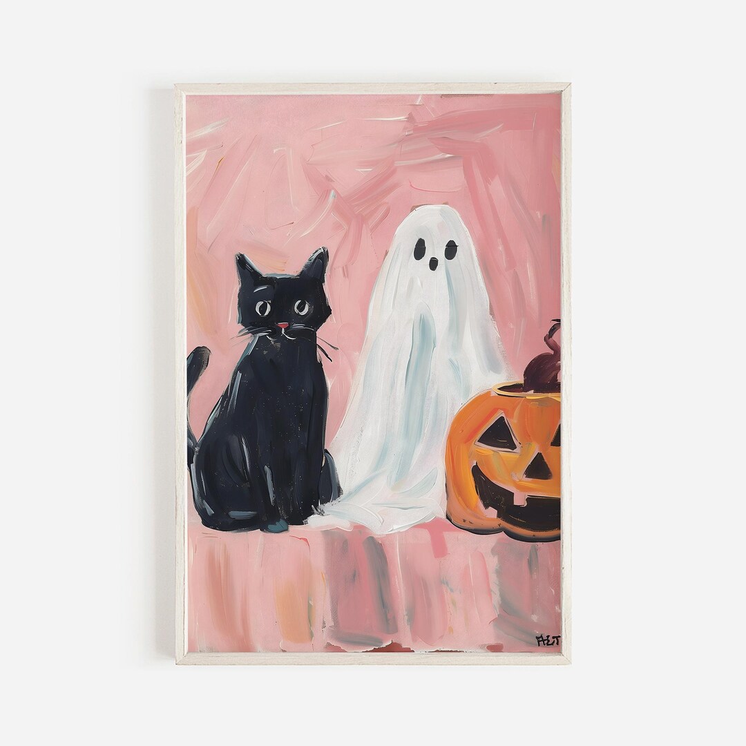 Ghost Friends Wall Art, Cute Halloween Besties, Spooky Jack O Lantern ...