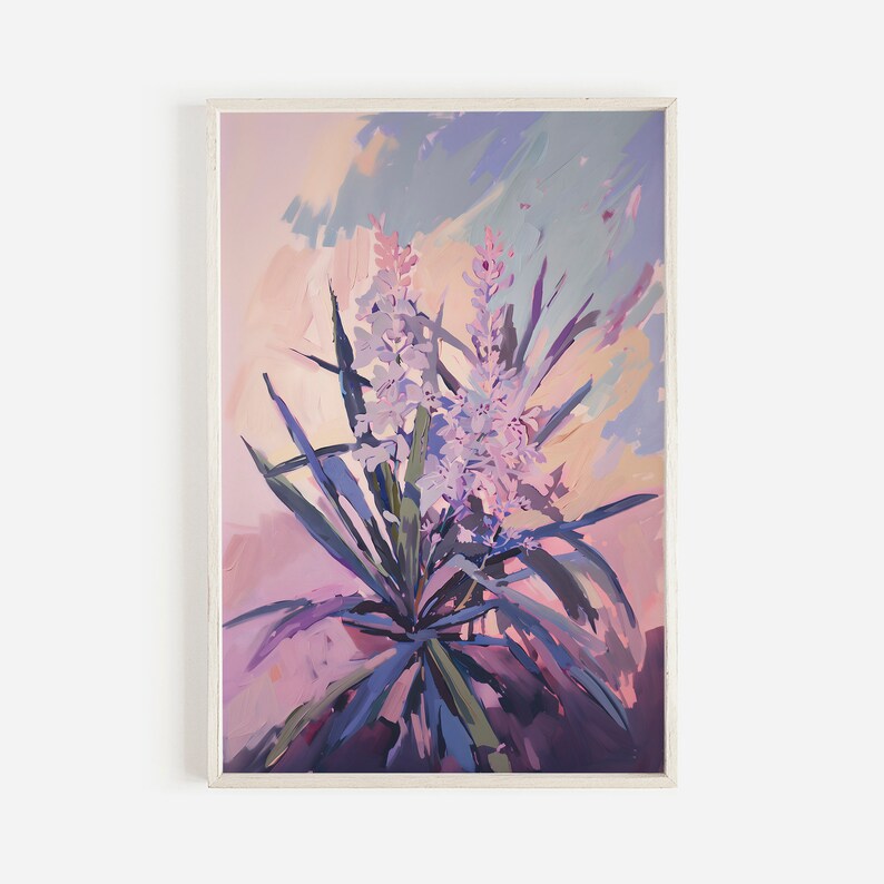 Yucca Bloom Wall Art, Pastel Painting, Agave Plant Poster, Pink and ...