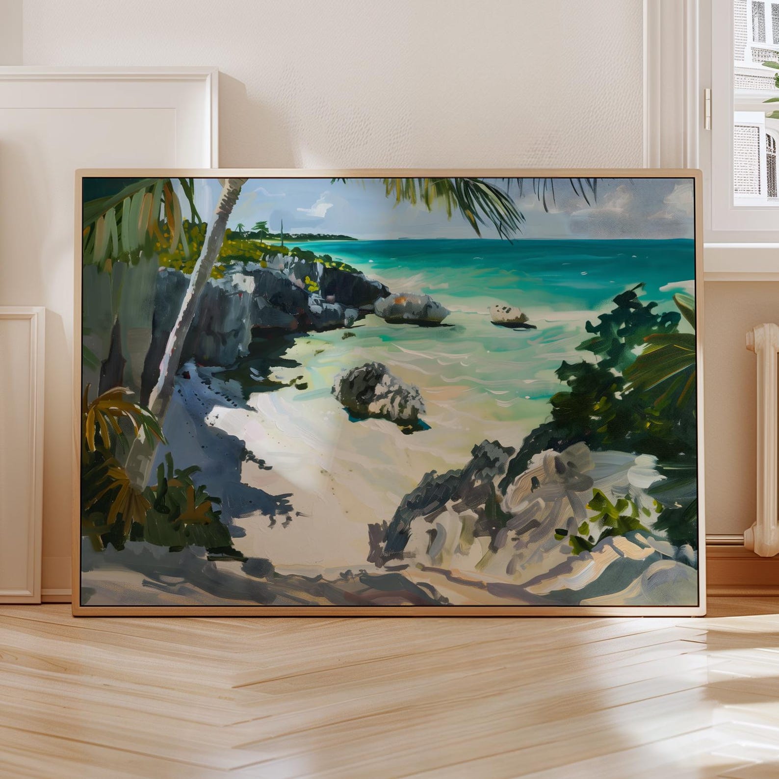 White Sand Beach Painting, Tulum Travel Poster, Mexico Printable Art ...