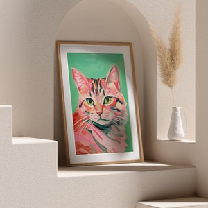 Pink Cat Pop Art, Modern Pop Painting, Long Haired Cat Wall Art ...