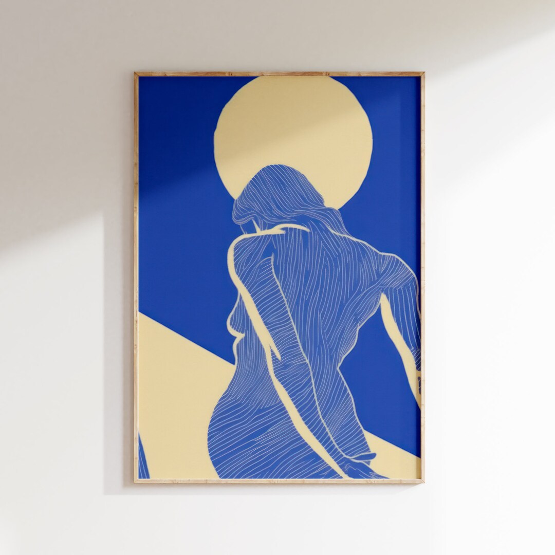 Indigo Female Figure Print, Abstract Blue Poster, Indigo Portrait Wall ...