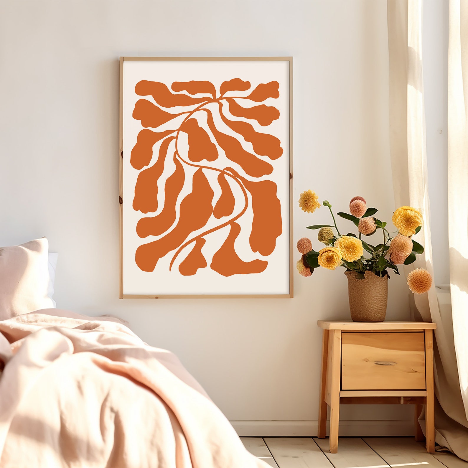 Leaves on A Vine Abstract Art, Colorblock Poster, Burnt Orange and ...