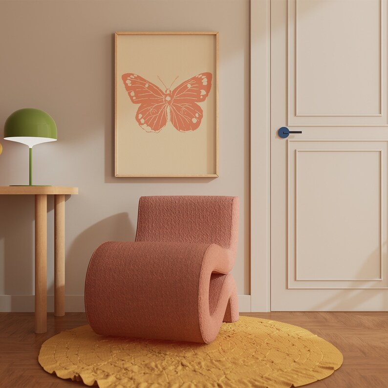 Pink Butterfly Printable, Colorblock Wall Art, Retro 70s Style Art ...