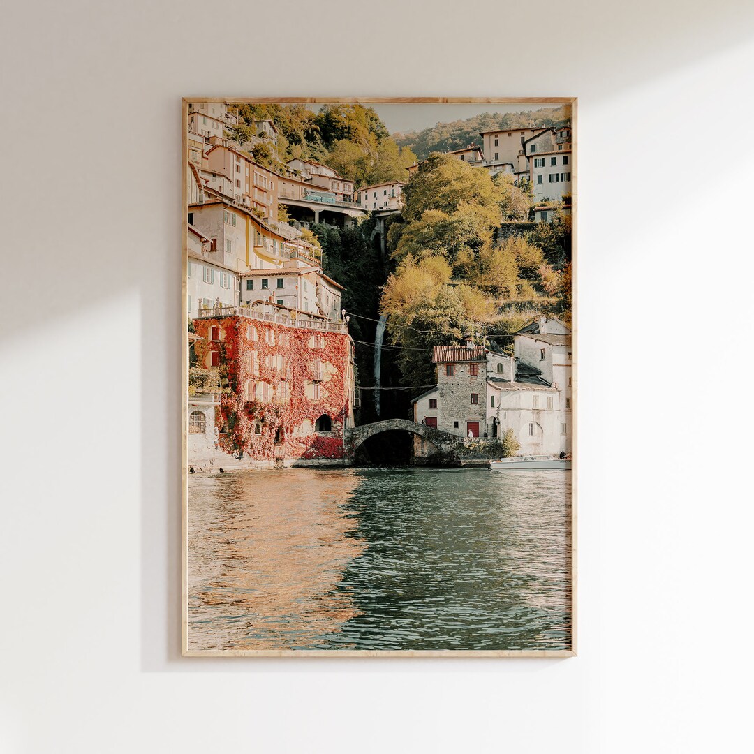 Coastal Italian Village Print, Houses on Cliffside, Summer in Italy ...