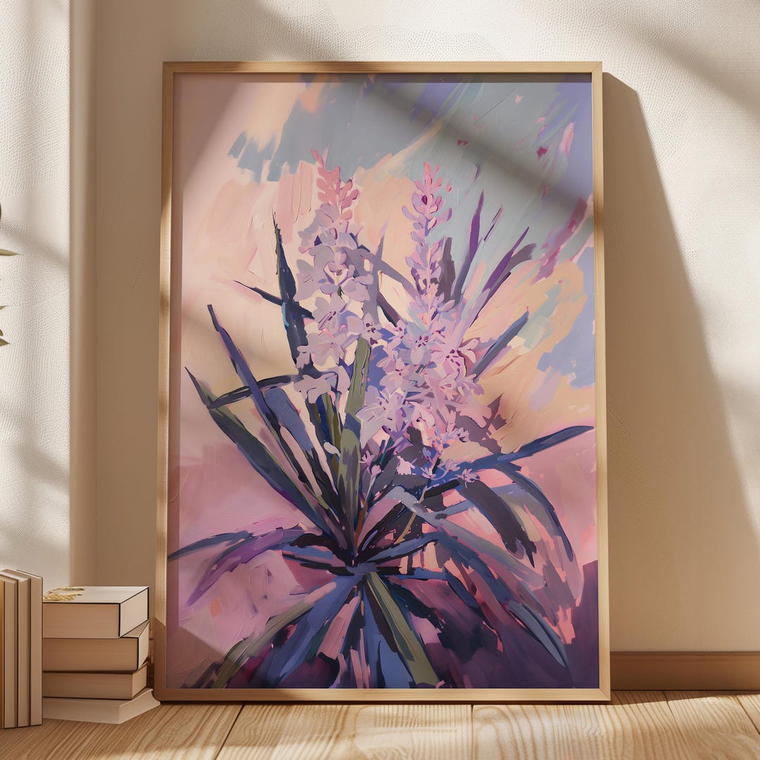 Yucca Bloom Wall Art, Pastel Painting, Agave Plant Poster, Pink and ...