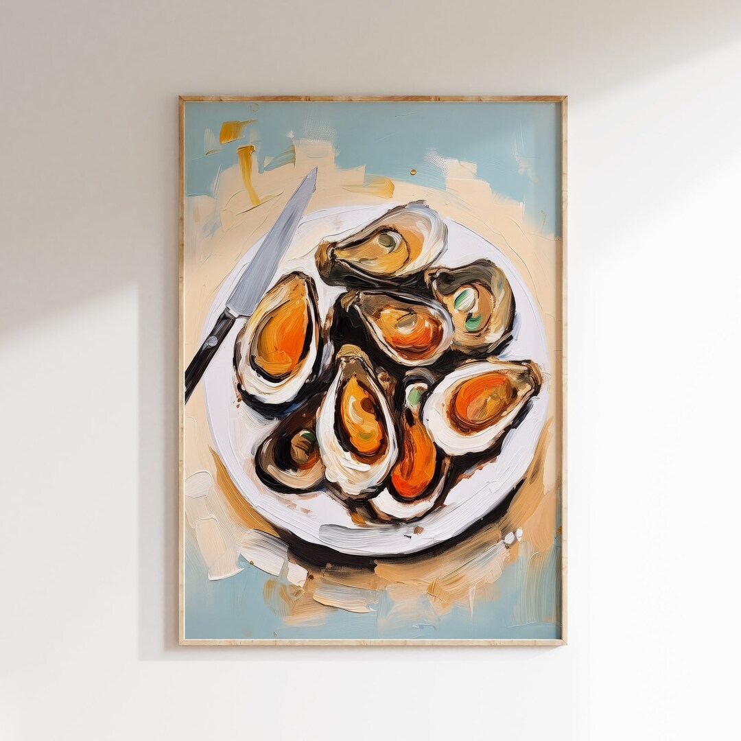 Italian Mussels Wall Art, Modern Kitchen Decor, Warm Color Painting ...
