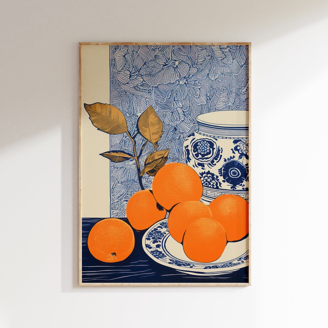 Oranges on Table Painting, Still Life Wall Art, Abstract Kitchen Print ...