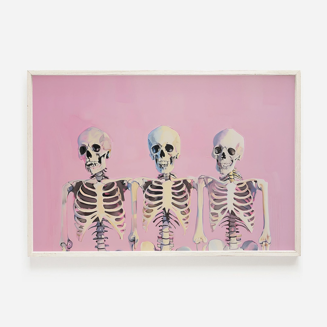 Skeleton Besties Print, Neon Skeletons Poster, Girly Halloween Decor ...