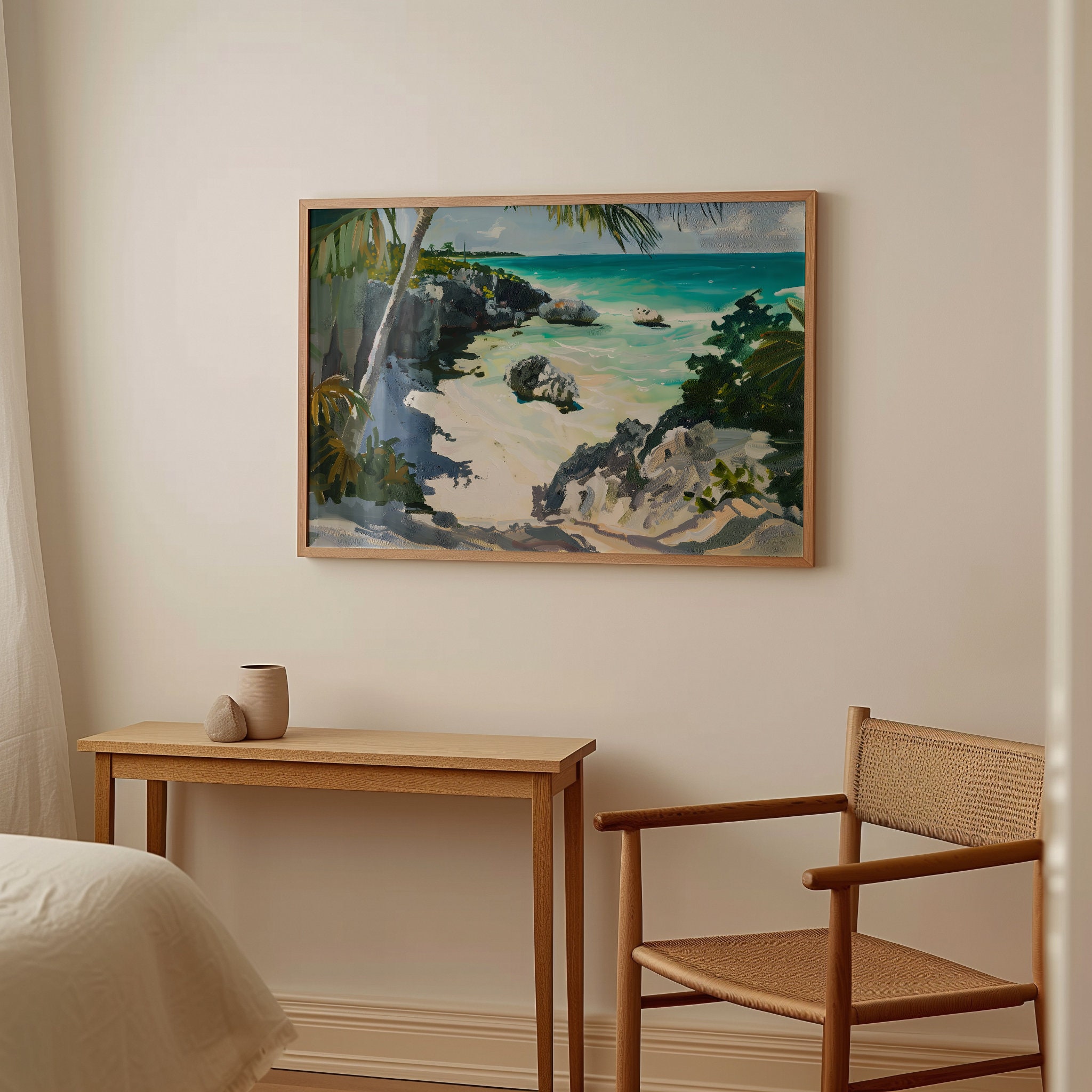 White Sand Beach Painting, Tulum Travel Poster, Mexico Printable Art ...