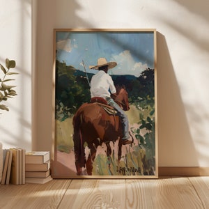 Vaquero on Horseback Wall Art, Mexico Ranch Hand Painting, Vintage ...
