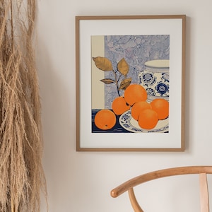Oranges on Table Painting, Still Life Wall Art, Abstract Kitchen Print ...